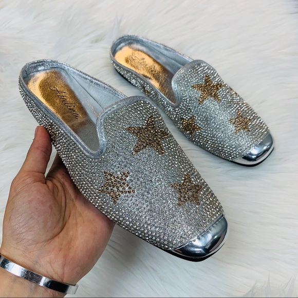 Shoes | Silver Rhinestoned Star Mule | Poshmark